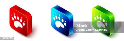 흰색 배경에 격리된 등색 곰 발 발자국 아이콘입니다 빨간색 파란색 및 녹색 사각형 버튼 벡터 갈고리 발톱에 대한 스톡 벡터 아트 및 기타 이미지 Istock