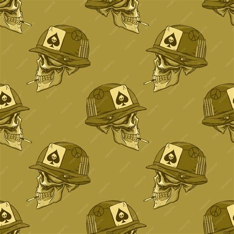 Premium Vector Military Monochrome Pattern With Helmeted Skull In