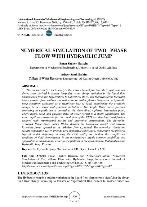 PDF Numerical Simulation Of Two Phase Flow With Hydraulic Jump