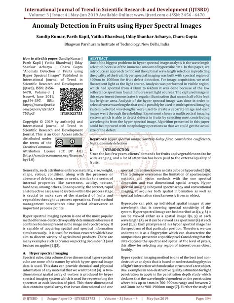 Anomaly Detection In Fruits Using Hyperspectral Images