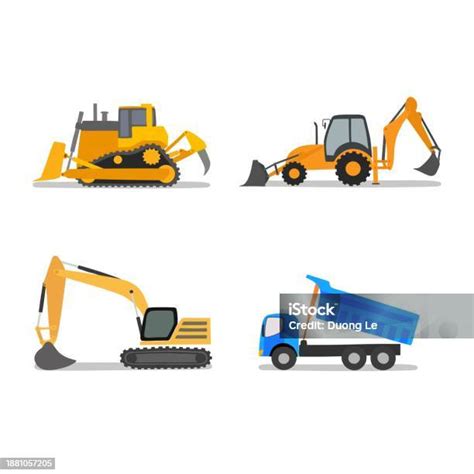 건설 장비 세트 평면 벡터 일러스트 레이 션은 흰색 배경에 고립되어 있습니다 개체 그룹에 대한 스톡 벡터 아트 및 기타 이미지 개체 그룹 건설 기계류 건설 산업