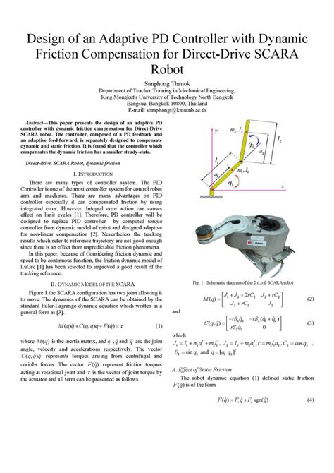 Pdf Design Of An Adaptive Pd Controller With Dynamic Friction