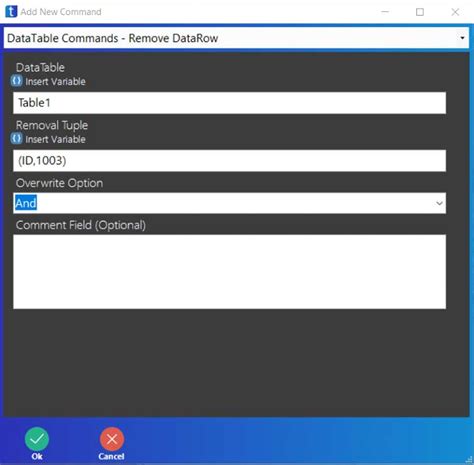 create add delete values in a data table openbots