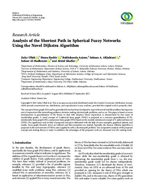 Pdf Analysis Of The Shortest Path In Spherical Fuzzy Networks Using The Novel Dijkstra Algorithm