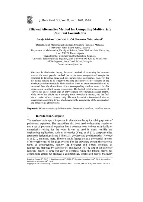 Pdf Efficient Alternative Method For Computing Multivariate Resultant