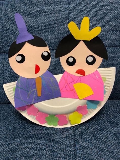 丸シール紙皿でひな人形のり せいさくっと