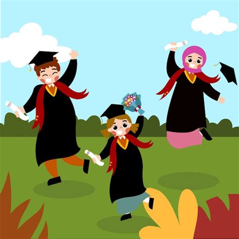 행복한 졸업 일러스트 세트 프리미엄 벡터