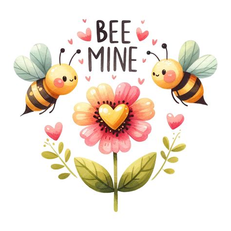 Premium Photo Two Bees With The Phrase Bee Mine Flutter Around A Heartshaped Flower