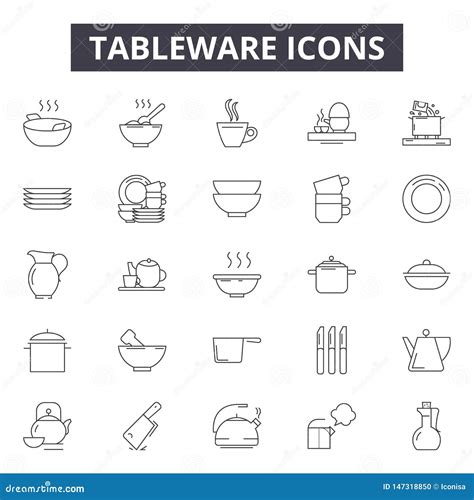 Tableware Line Icons Signs Vector Set Linear Concept Outline Illustration Stock Vector