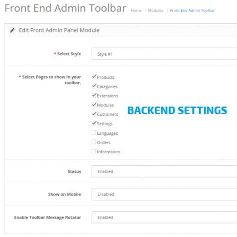 OpenCart Frontend Admin Panel Module VQmod
