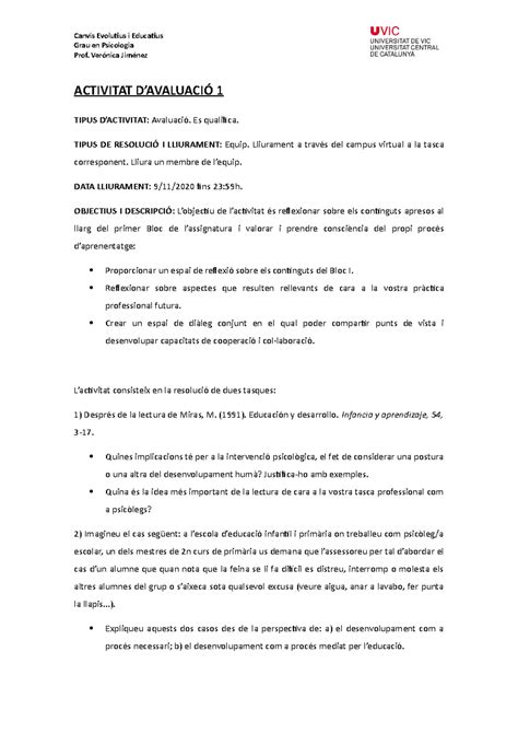 Act Av 1 Act 1 Canvis Evolutius I Educatius Grau En Psicologia Prof Verónica Jiménez