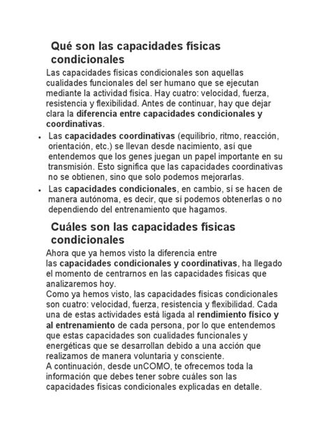 Qué Son Las Capacidades Físicas Condicionales Descargar Gratis Pdf
