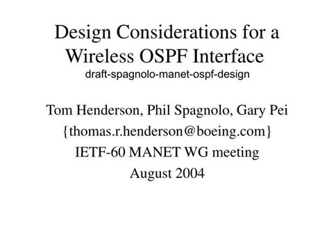 PPT Design Considerations For A Wireless OSPF Interface Draft Spagnolo Manet Ospf Design