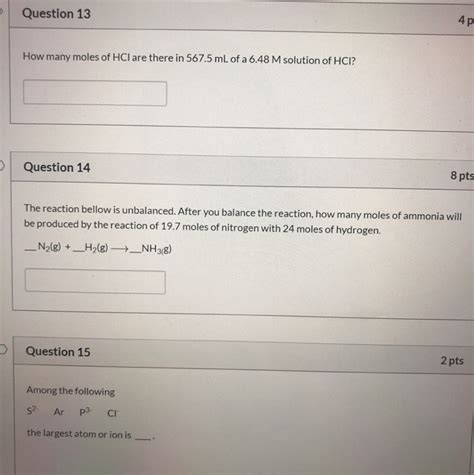 Solved Question 13 4p How Many Moles Of HCl Are There In Chegg Com