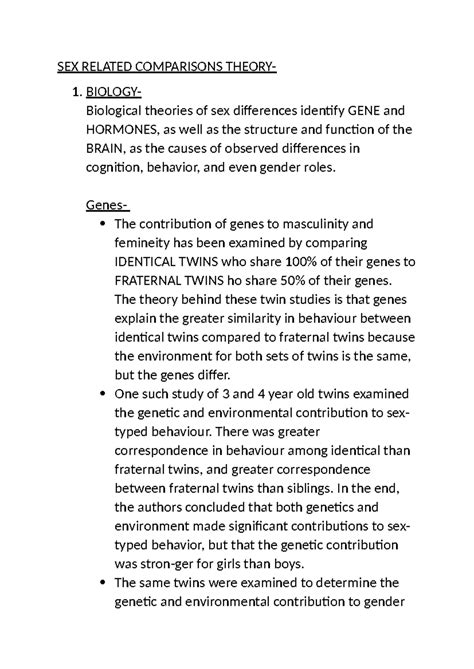 Sex Related Comparisons Theory Sex Related Comparisons Theory 1