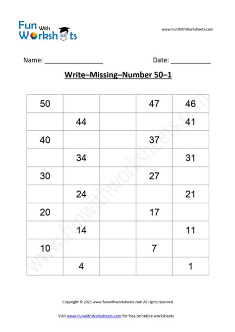 Reverse Counting Practice Worksheets Free Printable Worksheets