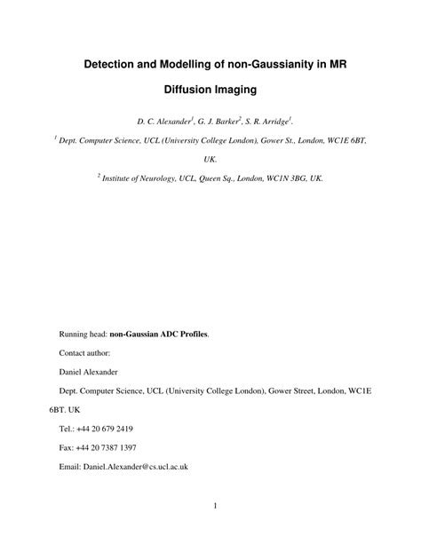 Pdf Detection And Modelling Of Non Gaussianity In Mr Diffusion Imaging