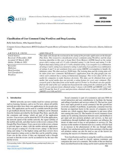 Pdf Classification Of User Comment Using Word2vec And Deep Learning