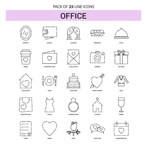 Premium Vector Office Line Icon Set 25 Dashed Outline Style