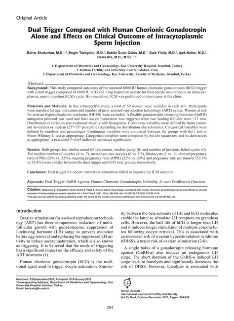 Pdf Dual Trigger Compared With Human Chorionic Gonadotropin Alone And