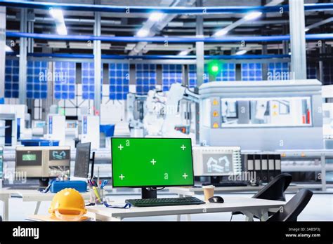 Green Screen Pc Display Used To Adjust Photovoltaics Factory System Parameters Chroma Key