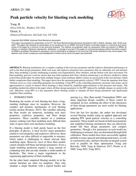 Pdf Peak Particle Velocity For Blasting Rock Modeling