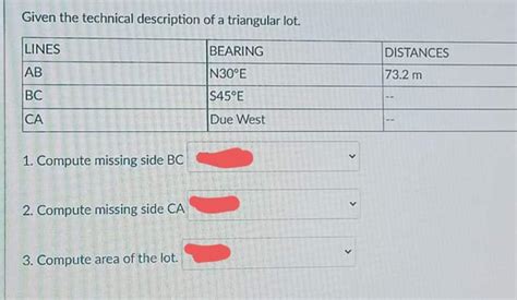 Solved Given The Technical Description Of A Triangular Lot