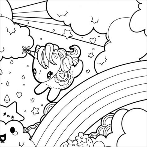Kawaii Unicorn And Rainbow Coloring Page Download Print Or Color