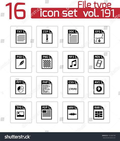 Vector Black File Type Icons Set Stock Vector Royalty Free 162286748 Shutterstock