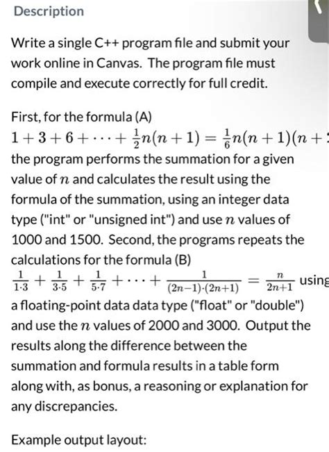 Solved The Rest Of The Example Output Layout Says Formula