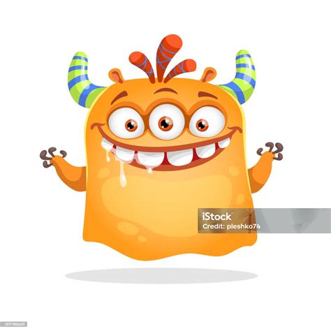 귀여운 오렌지 괴물 해피 할로윈 마스코트 캐릭터 어린이 파티 디자인 티셔츠 및 포스터에 가장 적합합니다 벡터 그림입니다 0명에 대한 스톡 벡터 아트 및 기타 이미지 Istock