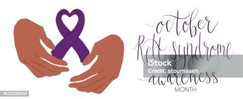 레트 증후군 인식의 달 10 월 필기 편지와 보라색 지원 리본 웹 배너 벡터 템플릿 건강관리와 의술에 대한 스톡 벡터 아트 및 기타 이미지 건강관리와 의술 공동체