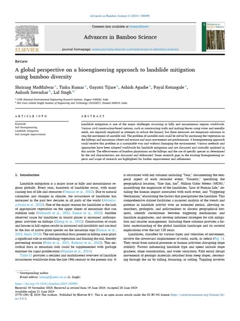 A Global Perspective On A Bioengineering Approach To Landslide Mitigation Using Bamboo Diversity