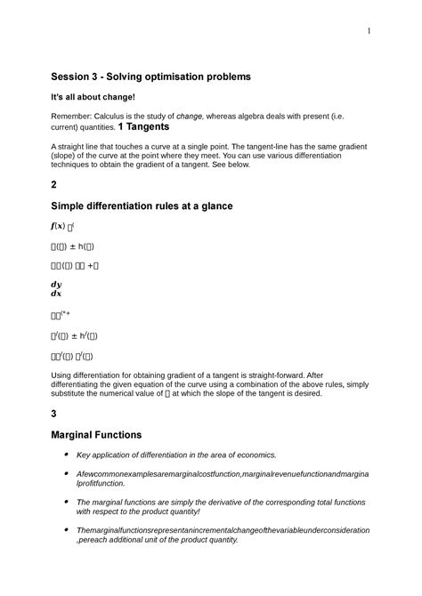 Notes 3 Linear Equations 1 Session 3 Solving Optimisation