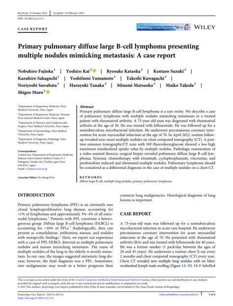 Pdf Primary Pulmonary Diffuse Large B‐cell Lymphoma Presenting Multiple Nodules Mimicking