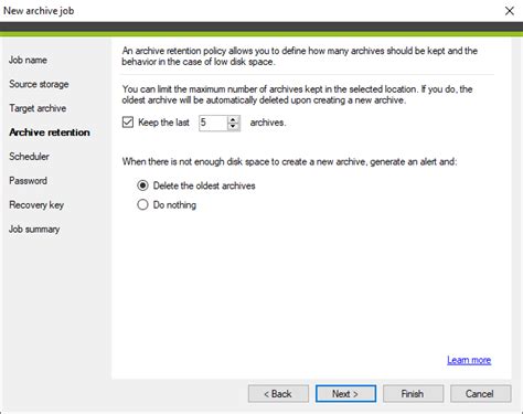 Archiving Storages And Importing Archives Configuring An Archive Job