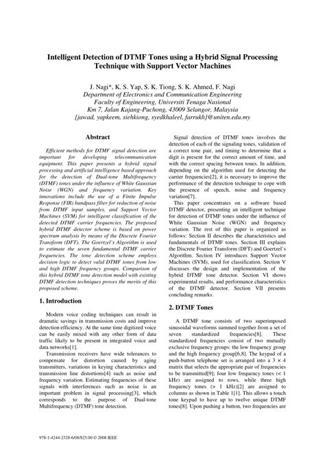 PDF Intelligent Detection Of DTMF Tones Using A Hybrid Signal Processing Technique With