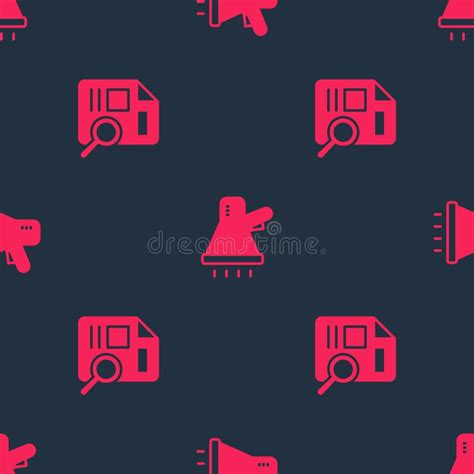 Set Document With Graph Chart And Megaphone On Seamless Pattern Vector Stock Illustration