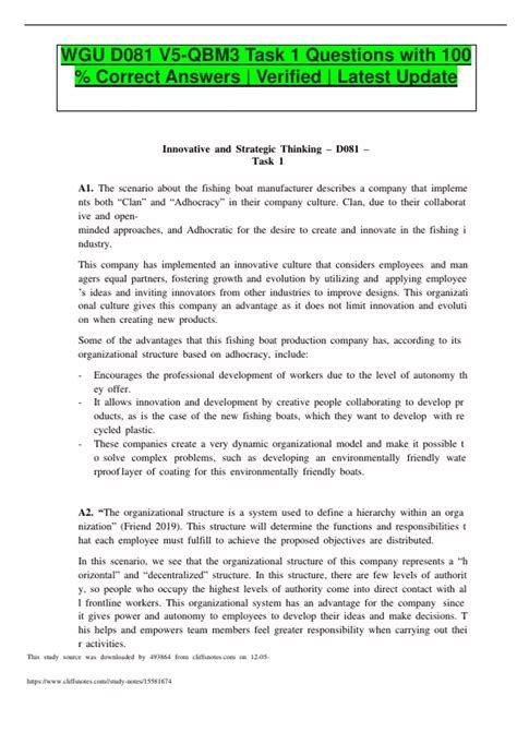 Wgu D081 V5 Qbm3 Task 1 Questions With 100 Correct Answers Verified