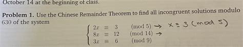 Solved Problem 1 Use The Chinese Remainder Theorem To Find