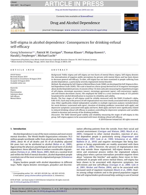 Pdf Self Stigma In Alcohol Dependence Consequences For Drinking Refusal Self Efficacy