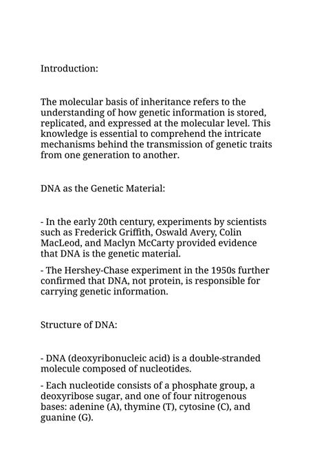 SOLUTION Molecular Basis Of Inheritance Class Biology Studypool