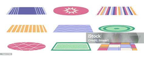 홈 카펫 바닥의 컬렉션 장식 요가 매트 양탄자의 요소 아파트의 인테리어 디자인 흰색 배경에 컬러 플랫 스톡 일러스트 깔개에 대한