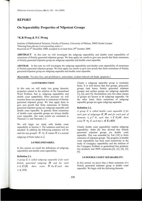 Pdf On Separability Properties Of Nilpotent Groups