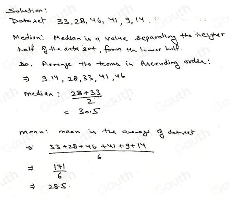 solved find the median and mean of the data set below 33 28 46 41 9 14 median mean