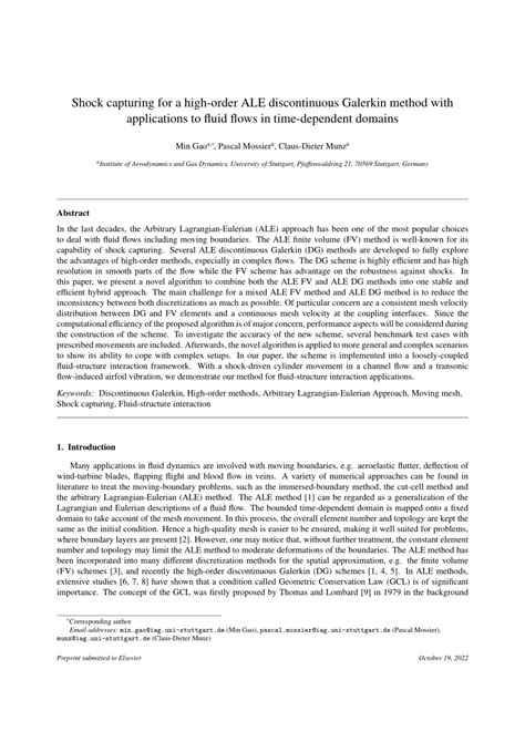 Pdf Shock Capturing For A High Order Ale Discontinuous Galerkin Method With Applications To