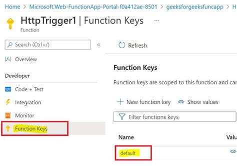 microsoft azure renewing or revoking azure functions keys geeksforgeeks