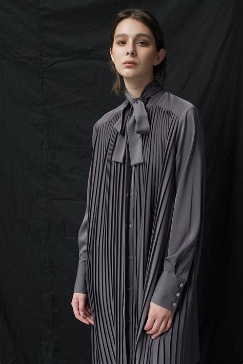 Kaitlyn Pleated Silk Shirt Dress Vast