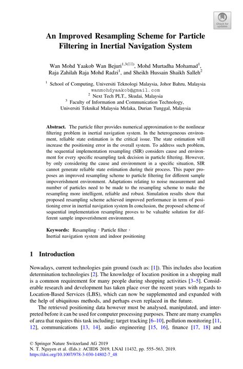 pdf an improved resampling scheme for particle filtering in inertial