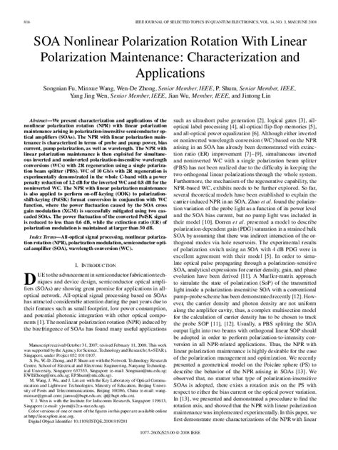 Pdf Soa Nonlinear Polarization Rotation With Linear Polarization